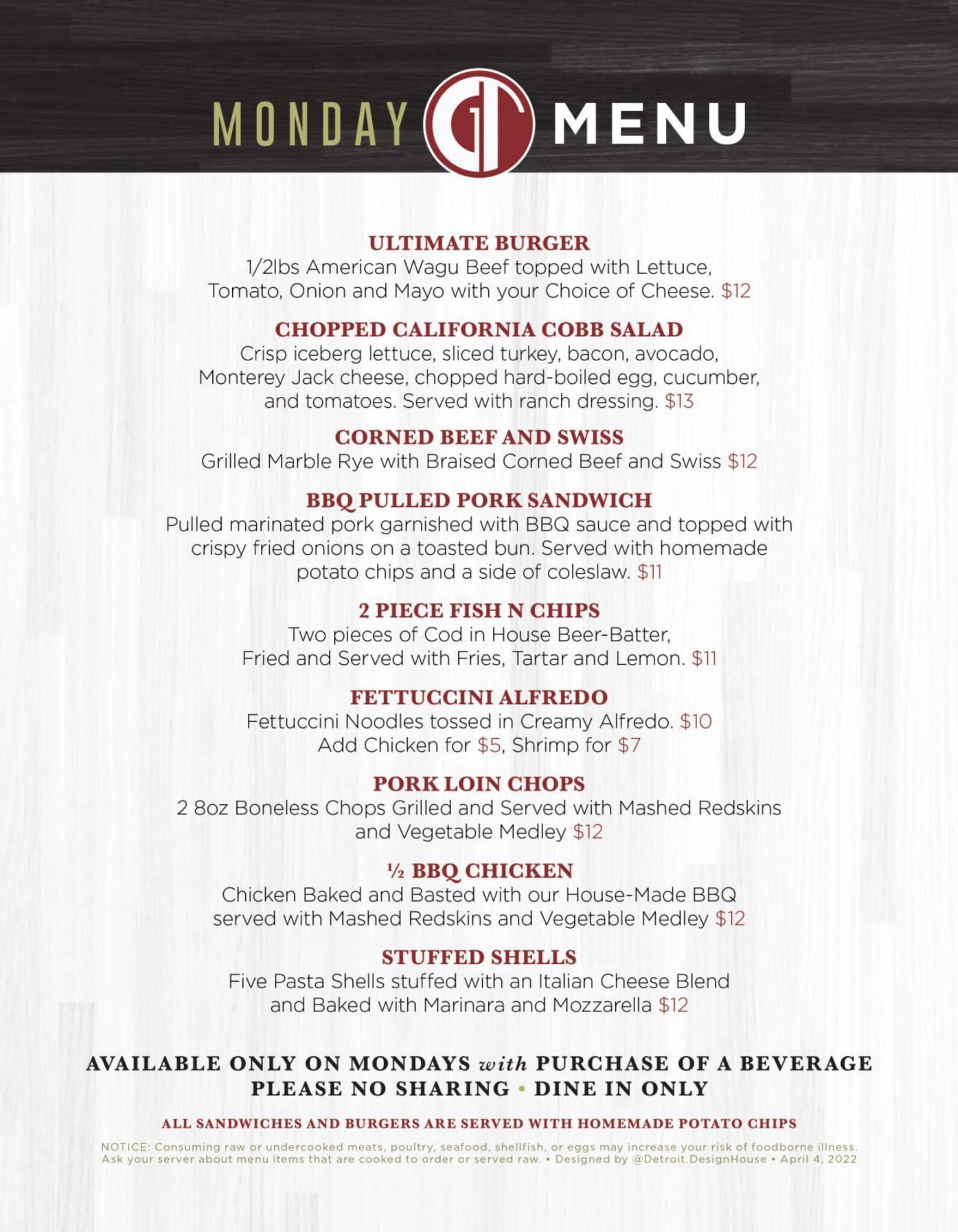 MONDAY MENU – Grand Tavern Rochester Hills