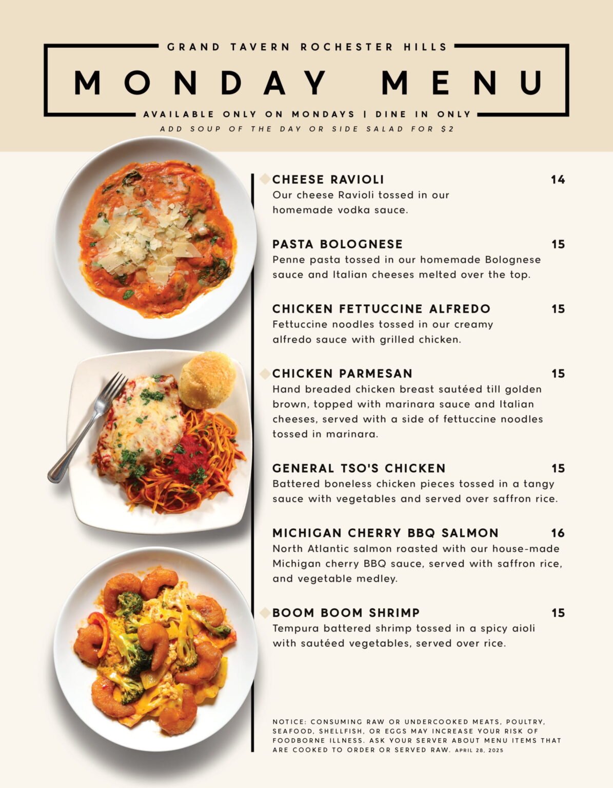 MONDAY MENU – Grand Tavern Rochester Hills